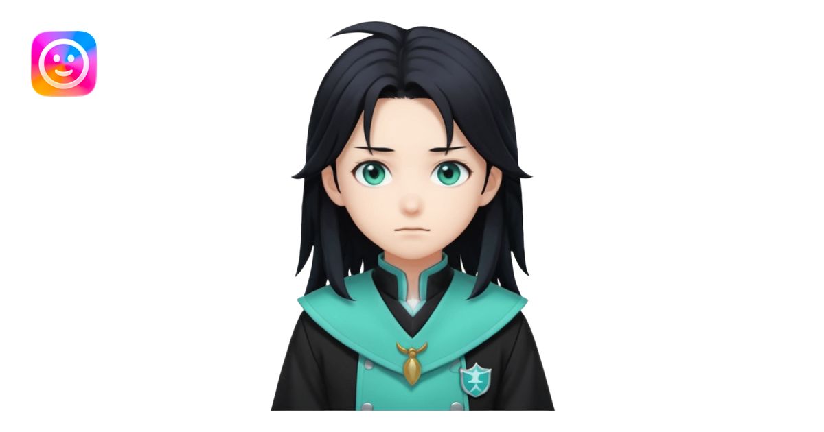 Tokito Muichiro emoji style — calm boy with long black hair fading mint ...