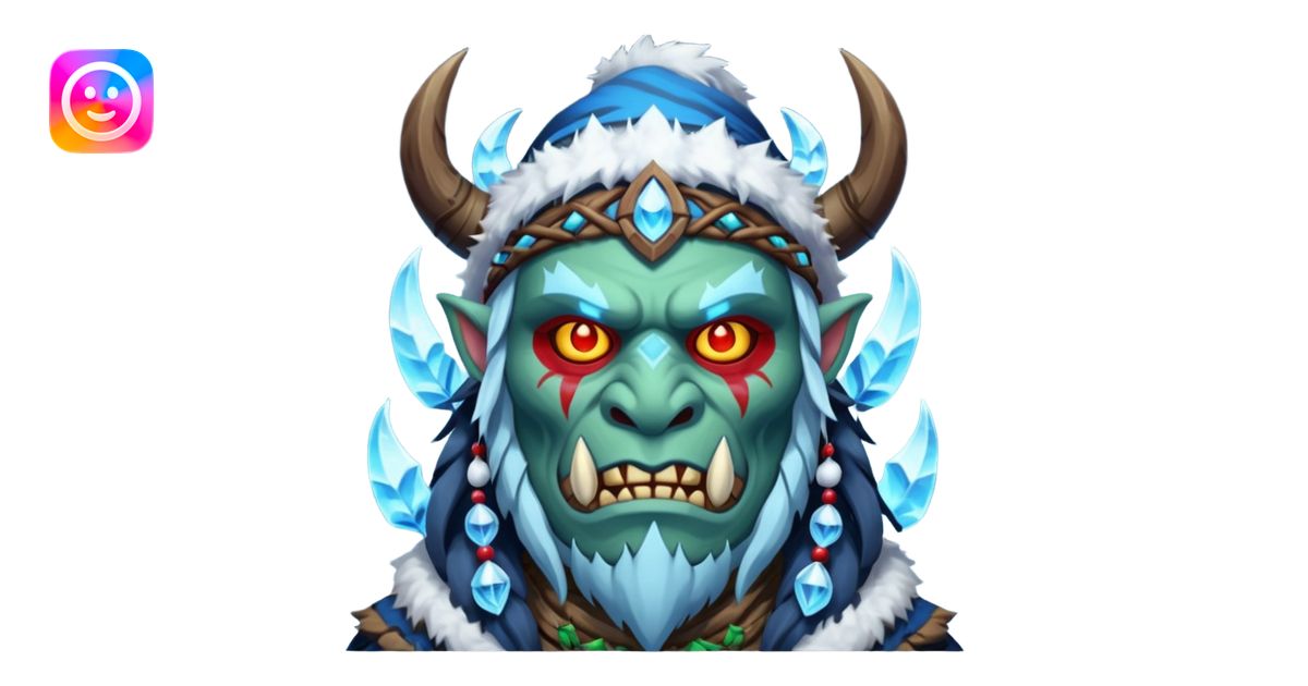 Fantasy Christmas orc shaman icon, ice spirit magic theme, glowing ...