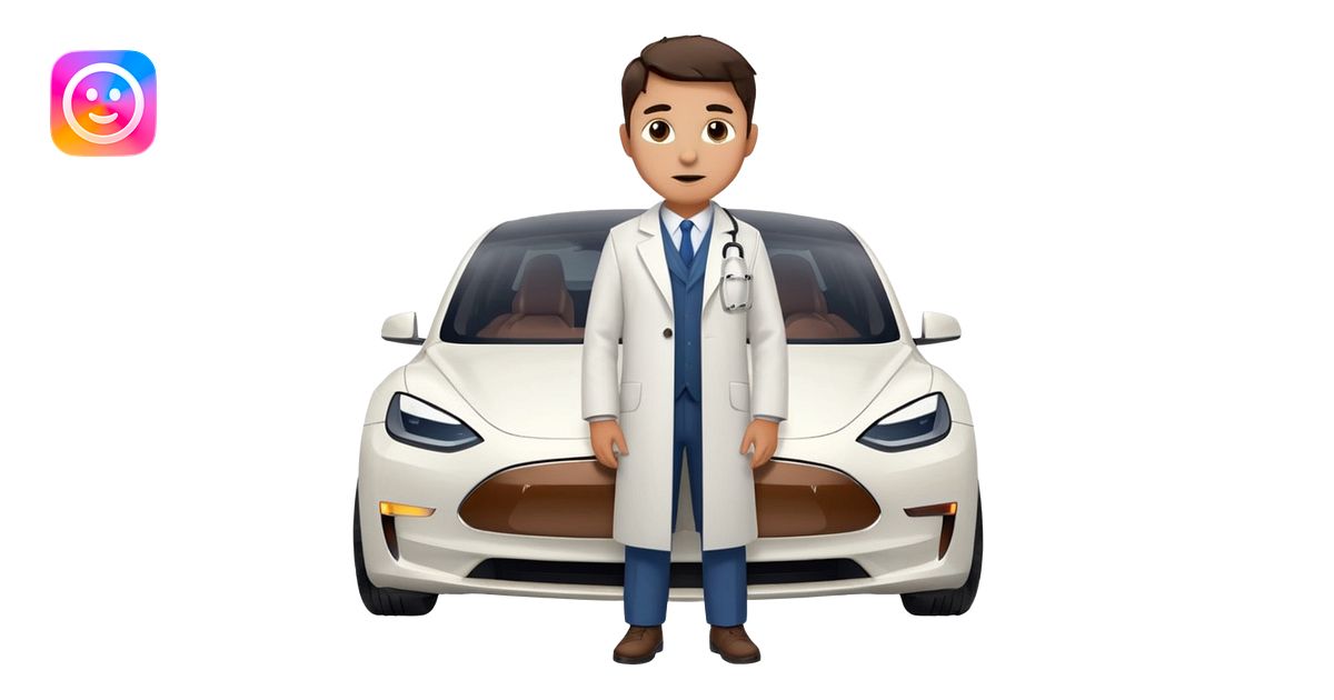 White tesla model 3 with a physician next to it emoji | AI Emoji Generator