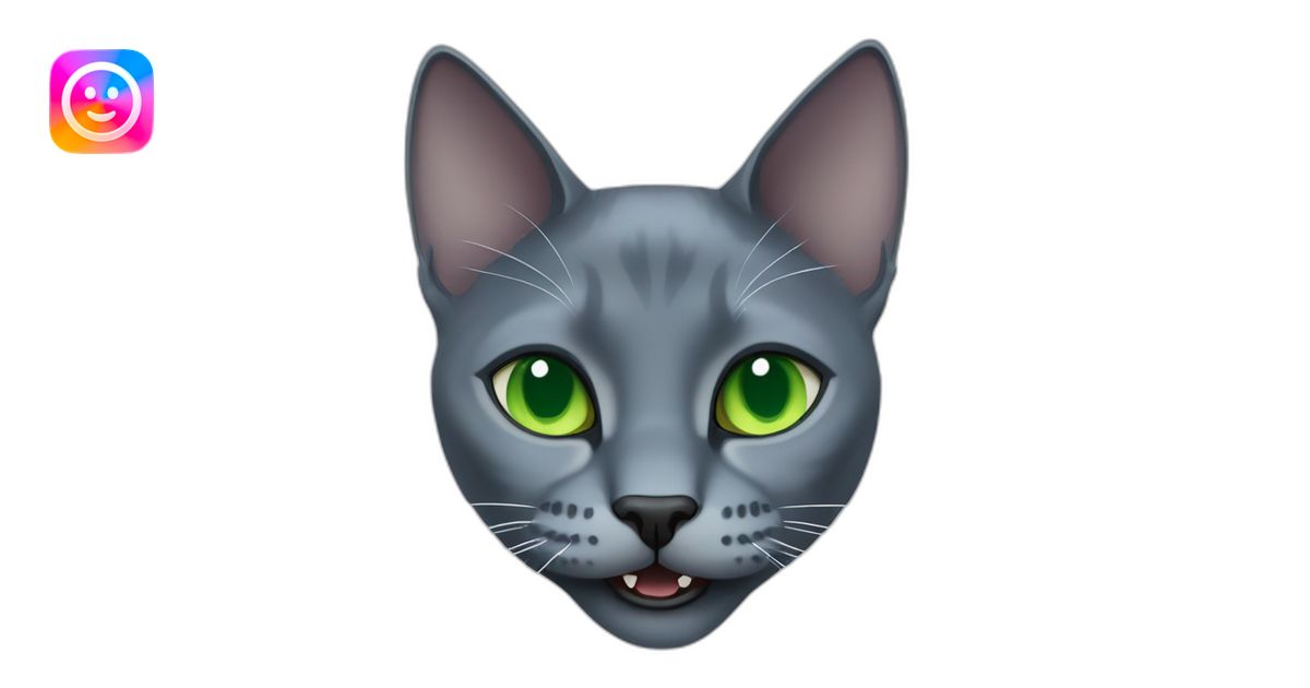 russian blue cat with big fangs and green eyes emoji | AI Emoji Generator