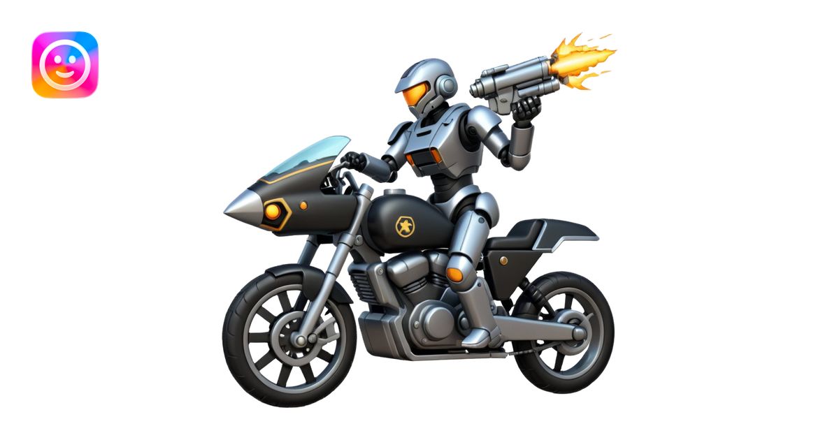 an army mech shooting enemy mech motorcycle emoji | AI Emoji Generator