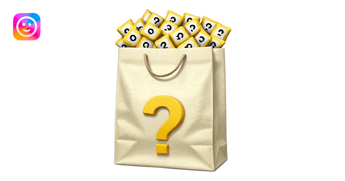 crumbled white goodie bag with yellow questions mark boxes stuffed in ...