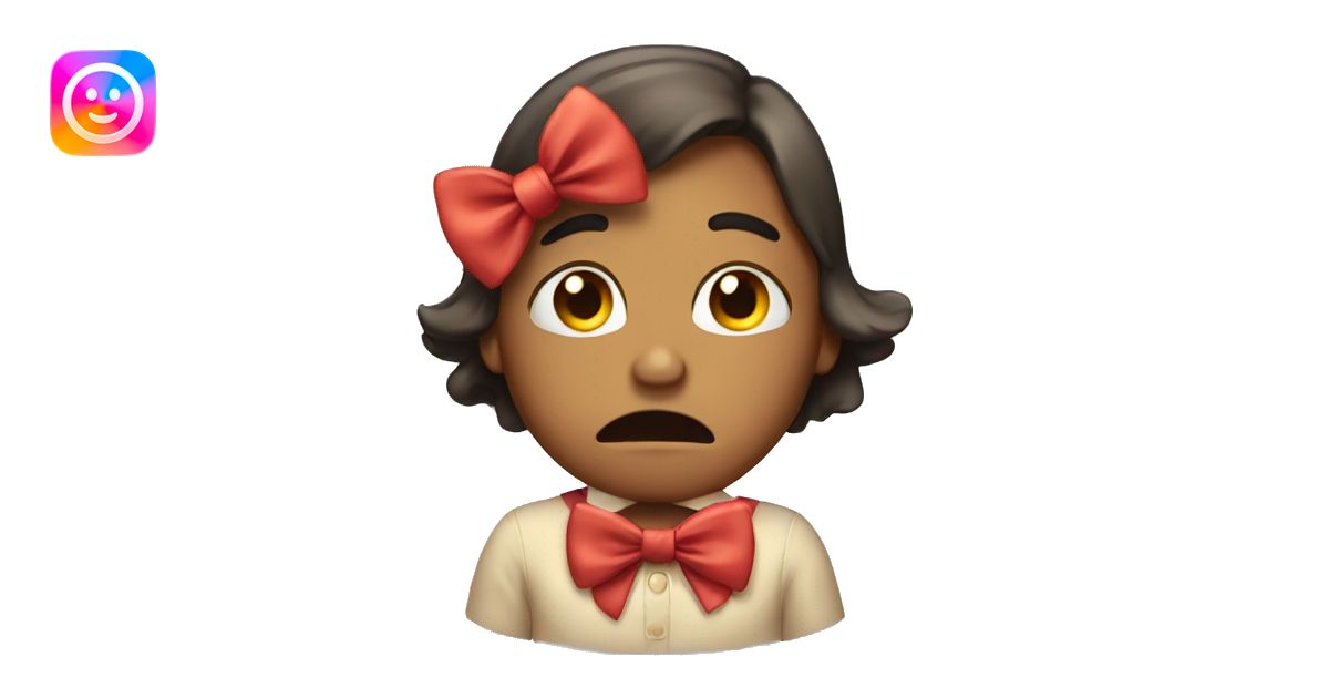 sad emoji wearing a bow emoji | AI Emoji Generator
