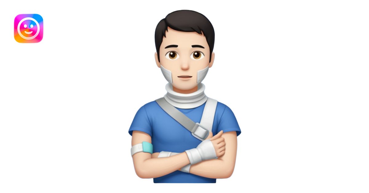 Dark haired guy, right arm in cast with neck braces emoji | AI Emoji ...