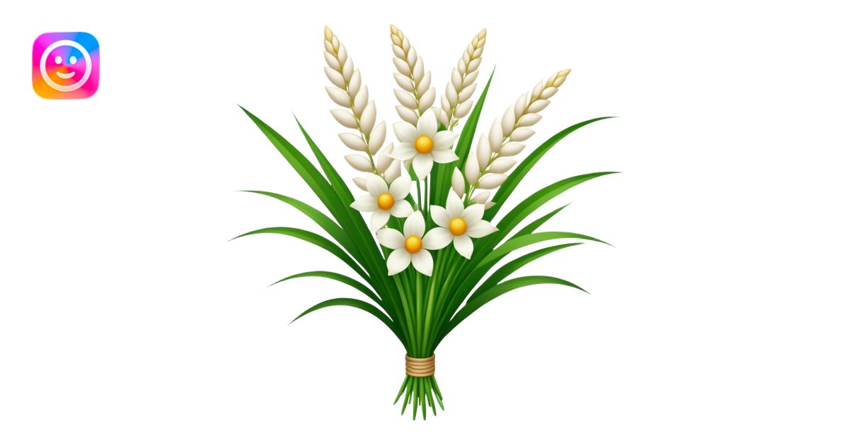 big bouquet white Saccharum Grass flower, stem, leaf emoji | AI Emoji ...