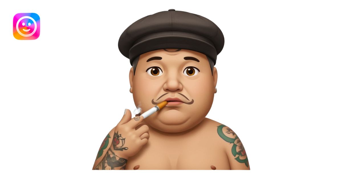 a fat dad with a cap and tattoos, with a cigarette in his mouth emoji ...