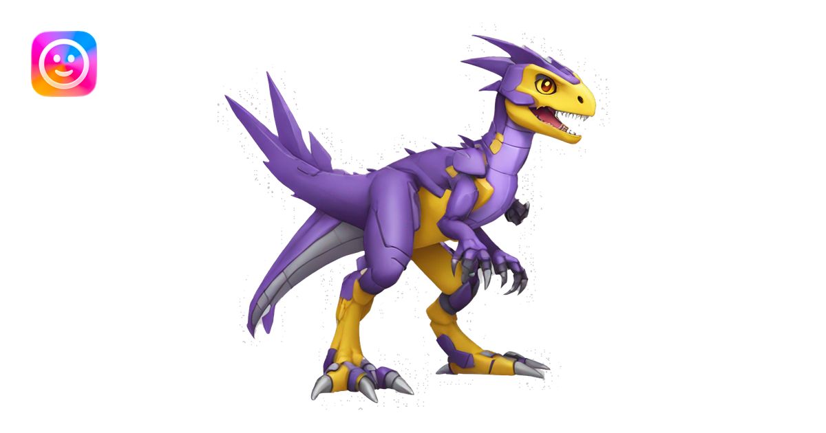 Cool Edgy Purple Yellow Digimon-Fakemon-Velociraptor-Dragon-Mecha full ...