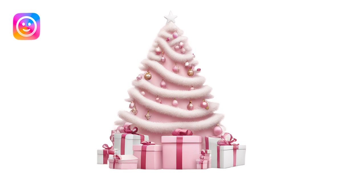 Light pink Christmas gifts under a white Christmas tree emoji | AI ...