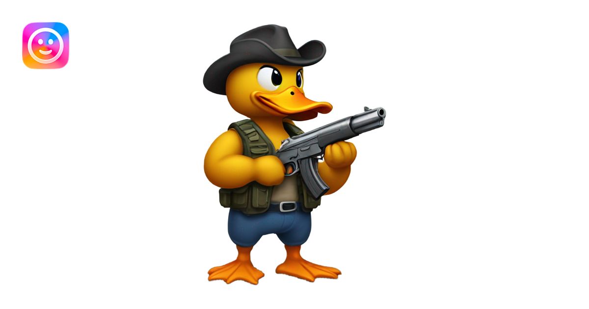 Duck has muscles with a gun emoji | AI Emoji Generator