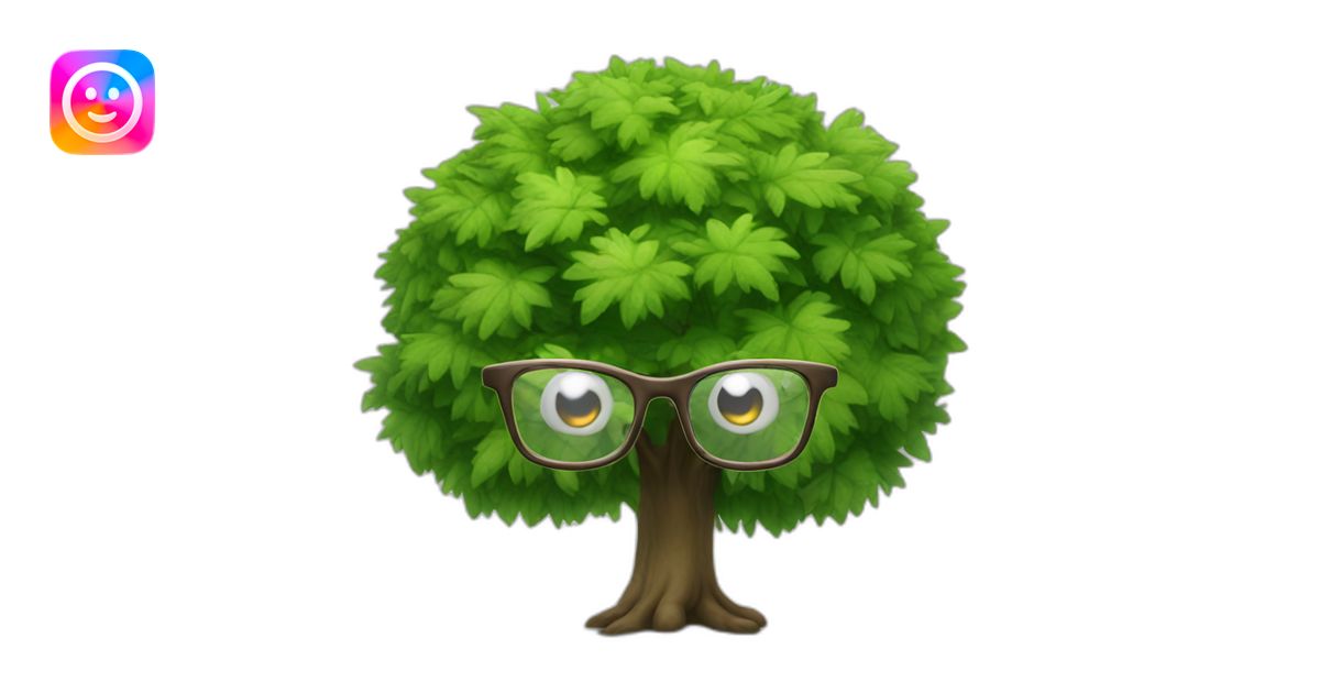 lush friendly tree with eyes wearing nerd glasses emoji | AI Emoji ...