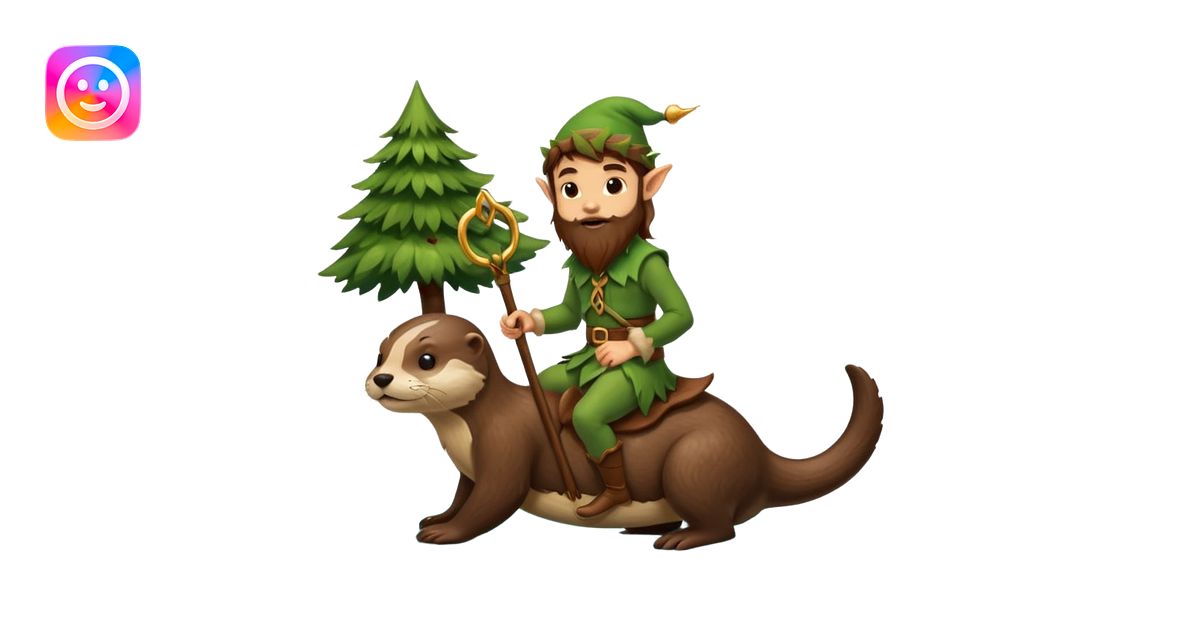 tiny forest elf man long brown hair beard riding an otter emoji | AI ...