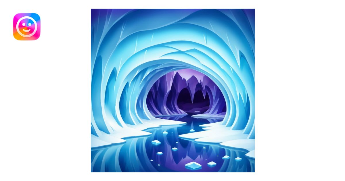 A breathtaking ice cave glowing with blue light, featuring smooth ...