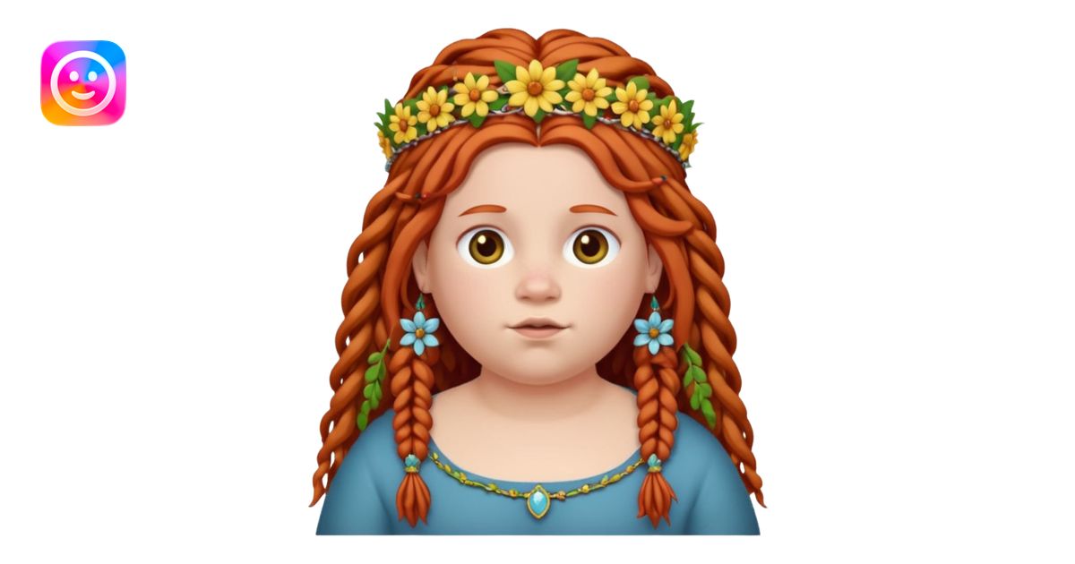 fat redhead kid with dreadlocks and floral tiara emoji | AI Emoji Generator