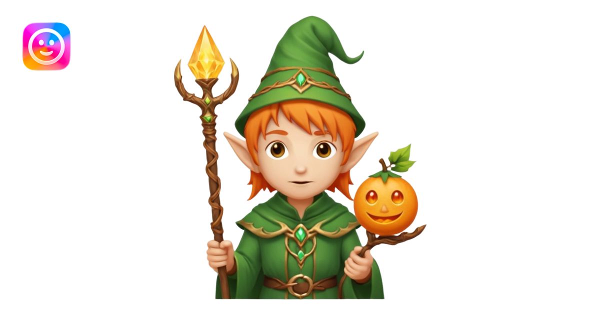 Orange Haired Elf, old Mage elf with glowing orange staff emoji | AI ...