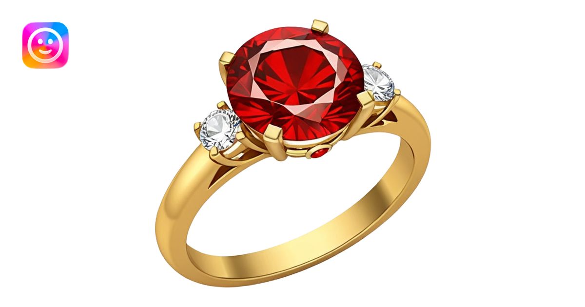 anillo de compromiso dorado con la gema roja emoji | AI Emoji Generator
