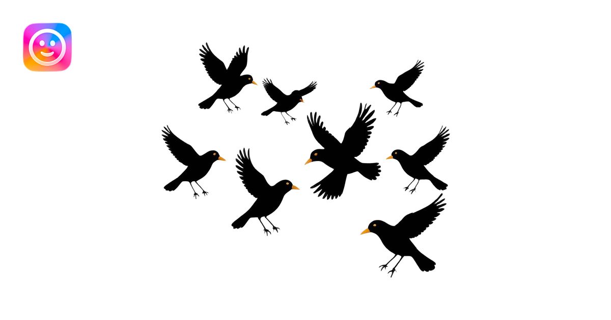 Flying in one line multiple black birds emoji emoji | AI Emoji Generator