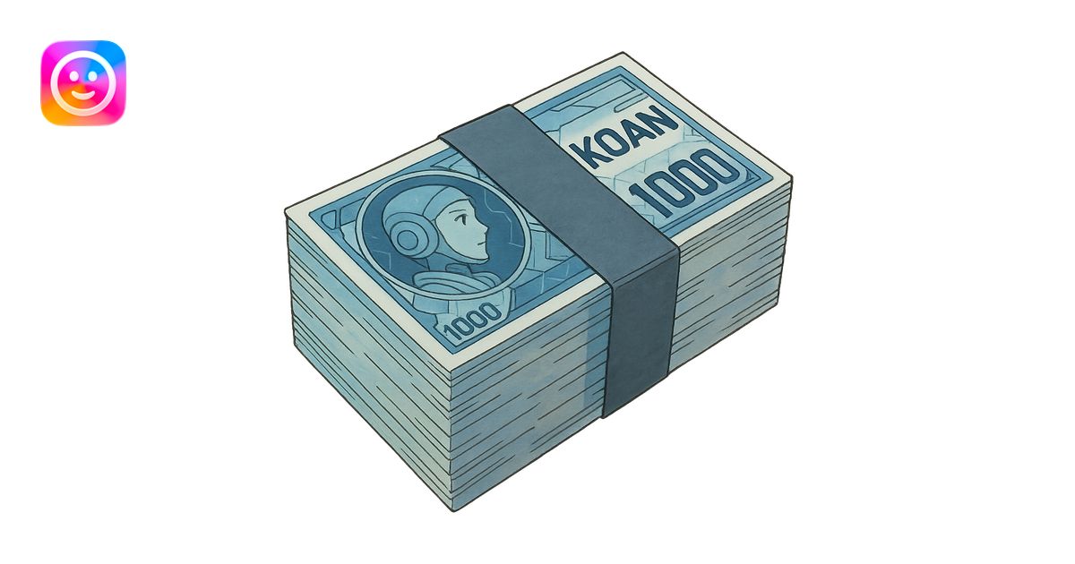 a neat bound stack of blue-and-white banknotes, koan bills , 90s ...