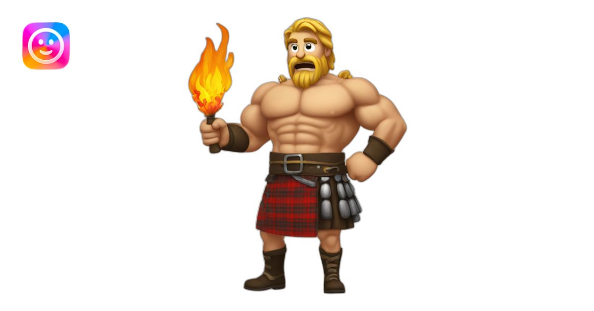 monty starting fire wearing a kilt flex muscle emoji | AI Emoji Generator