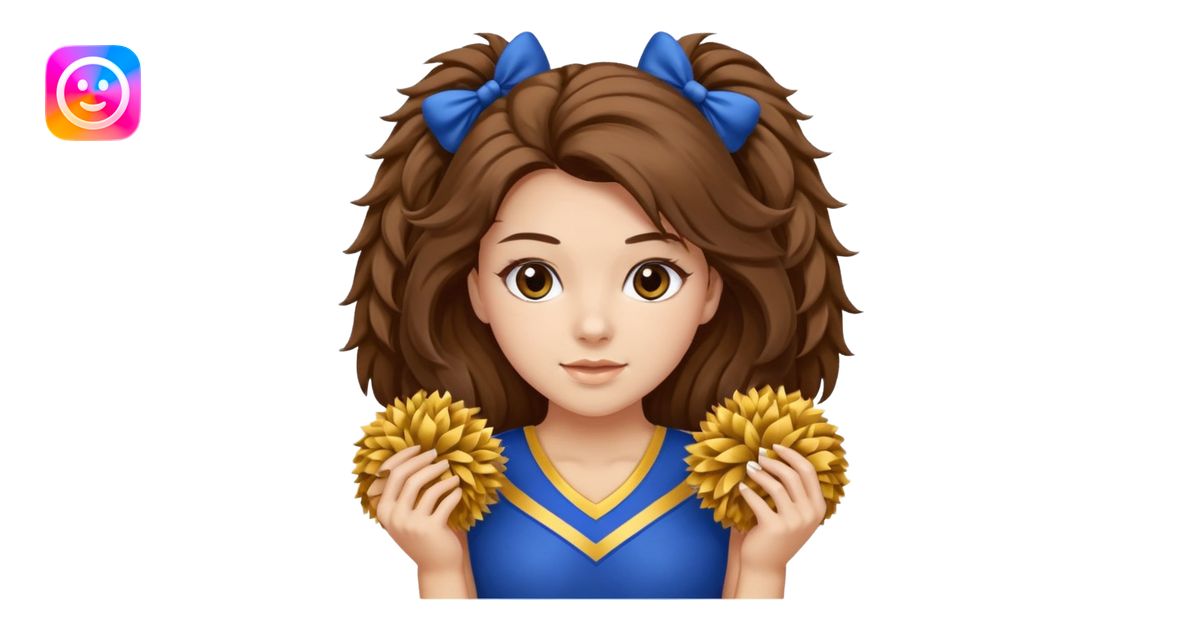 cheerleader with long brown hair and 2 pom poms blue and gold in each ...
