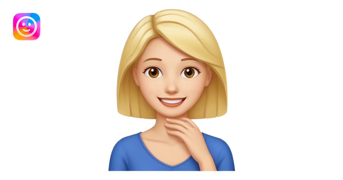 A women holding hand on neck and smiling emoji | AI Emoji Generator