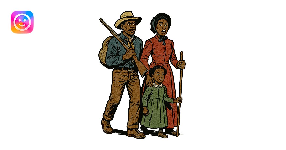 The full bodies of an African American black exoduster family in the ...