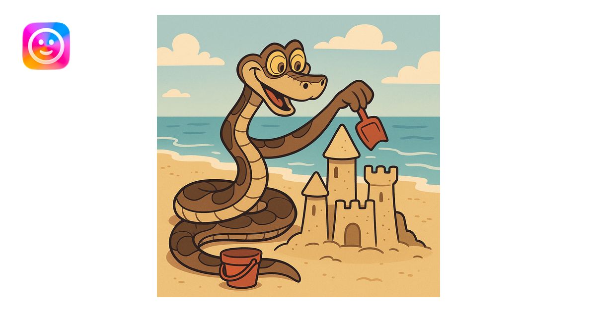 Kaa the snake from The Jungle Book building a sandcastle at the beach ...