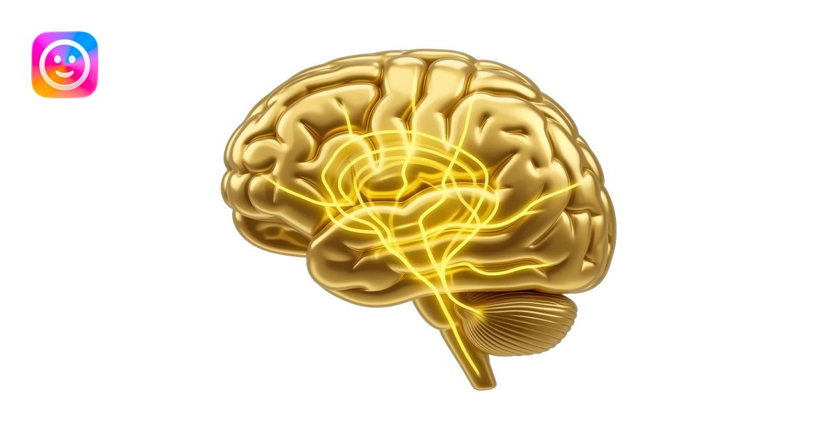 visible glowing gold brain inside, neural connections lighting up emoji ...