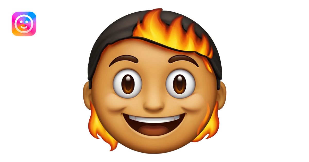 A emoji with half of his face burnt with the emoji having a big grin ...