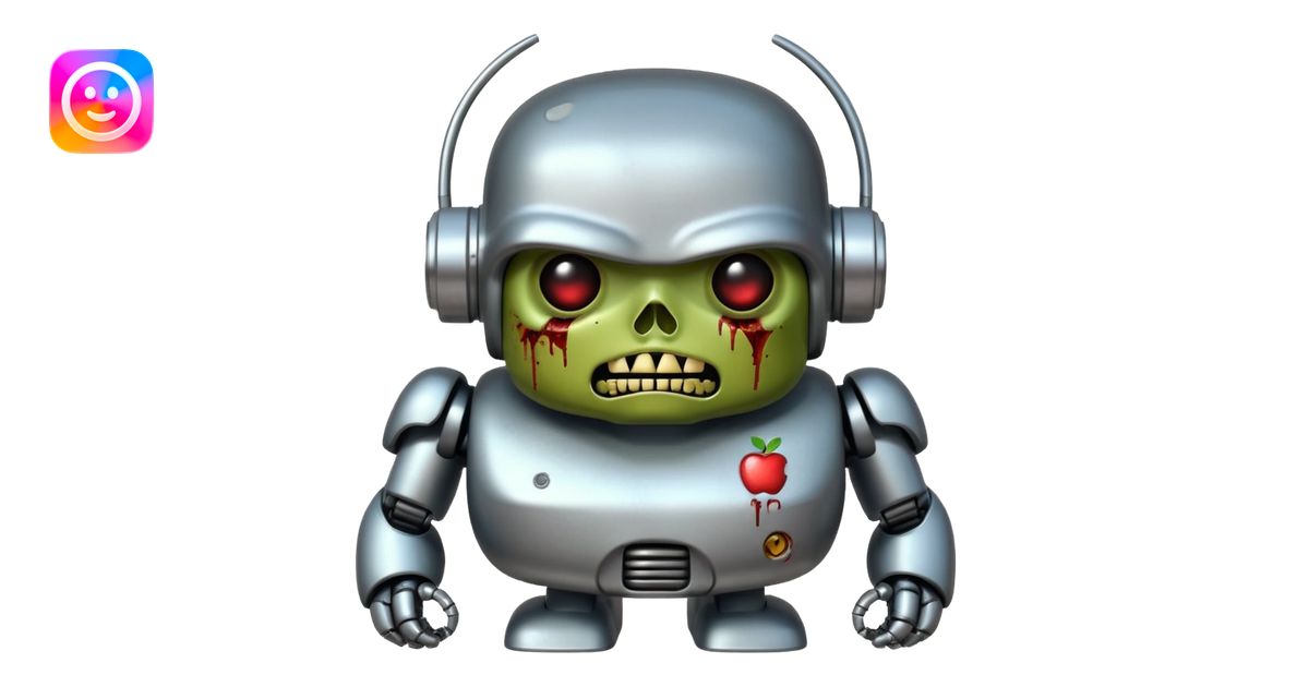 Apple emoji-inspired fat zombie robot terminator, straight front view ...
