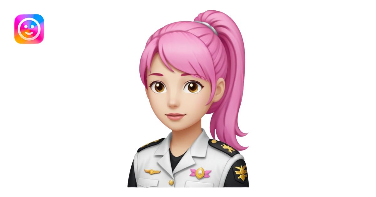 Commander Bloom – pink ponytail pilot in white uniform emoji | AI Emoji ...
