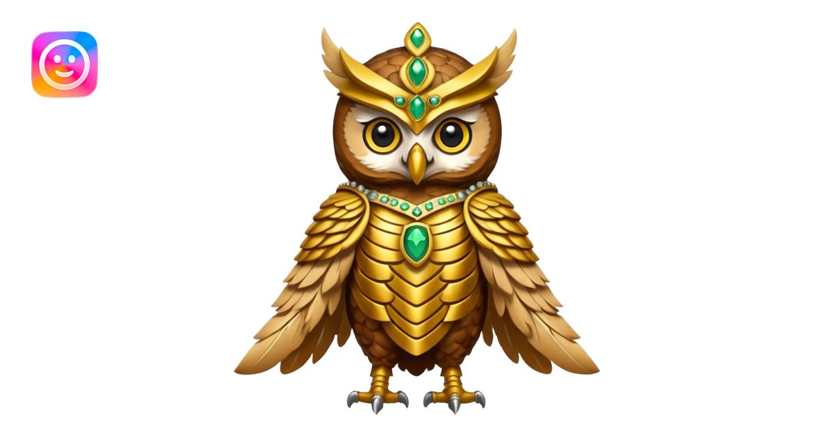 owl warrior wearing golden armor embedded with emerald jewels emoji ...