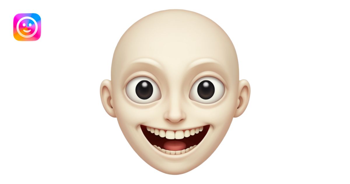 Pale emoji with completely vertical slit eyes, huge creepy grin from ...
