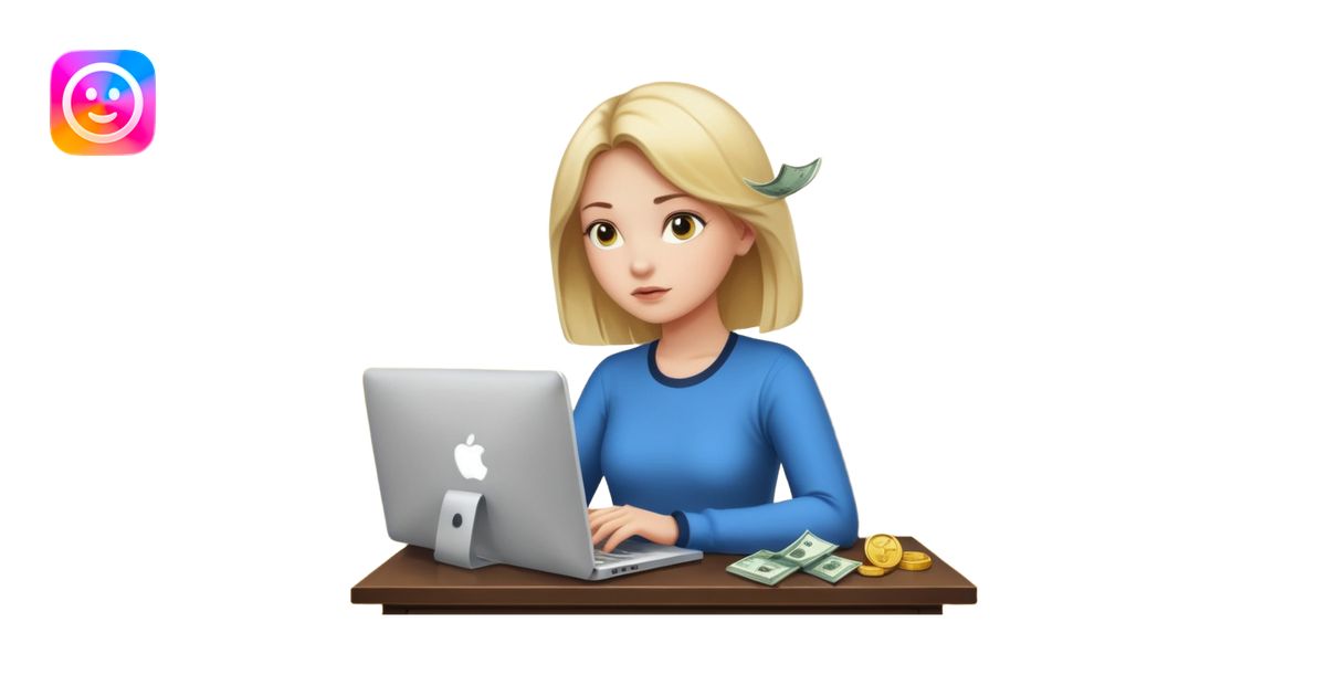 Girl who is trading options on her computer with $ signs in air emoji ...