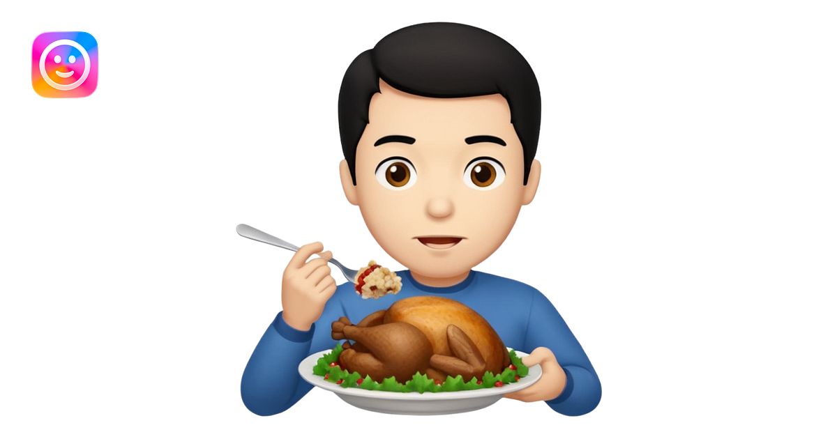 A Fatter man with black hair eating turkey emoji | AI Emoji Generator