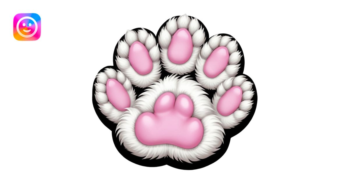 Fluffy white cat paw with six toes emoji | AI Emoji Generator