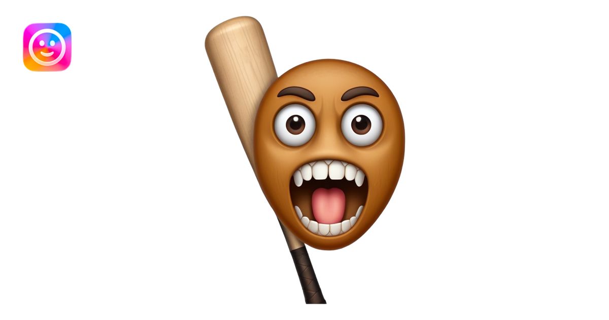 Brown baseball bat with cartoon eyes, a nose, and an open mouth showing ...