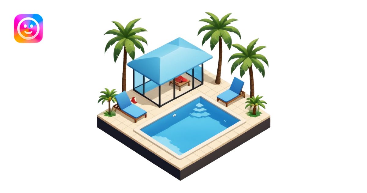 Spanish airbnb pool, palm trees isometric exterior emoji | AI Emoji ...