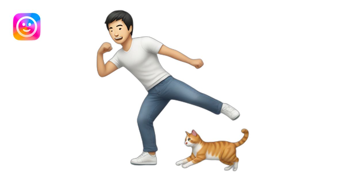 asian man kicks 4 cats emoji | AI Emoji Generator