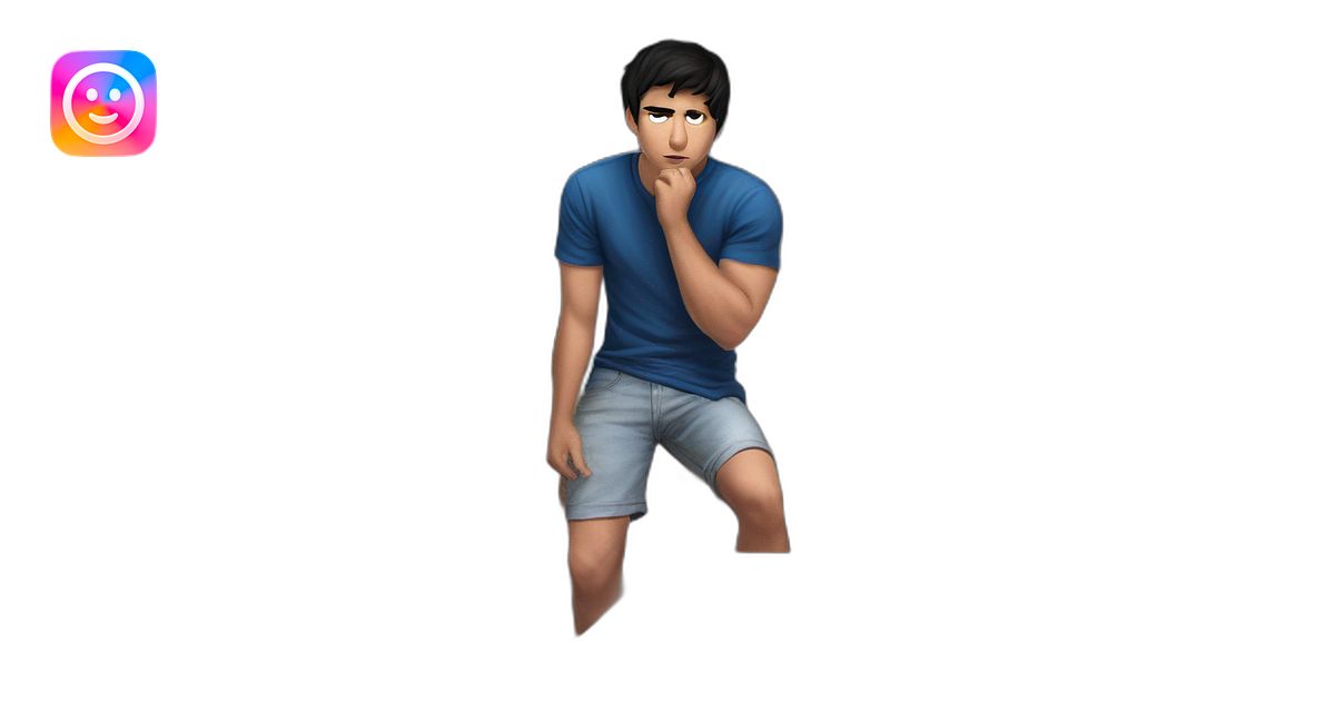 cool gaze in blue shirt emoji | AI Emoji Generator