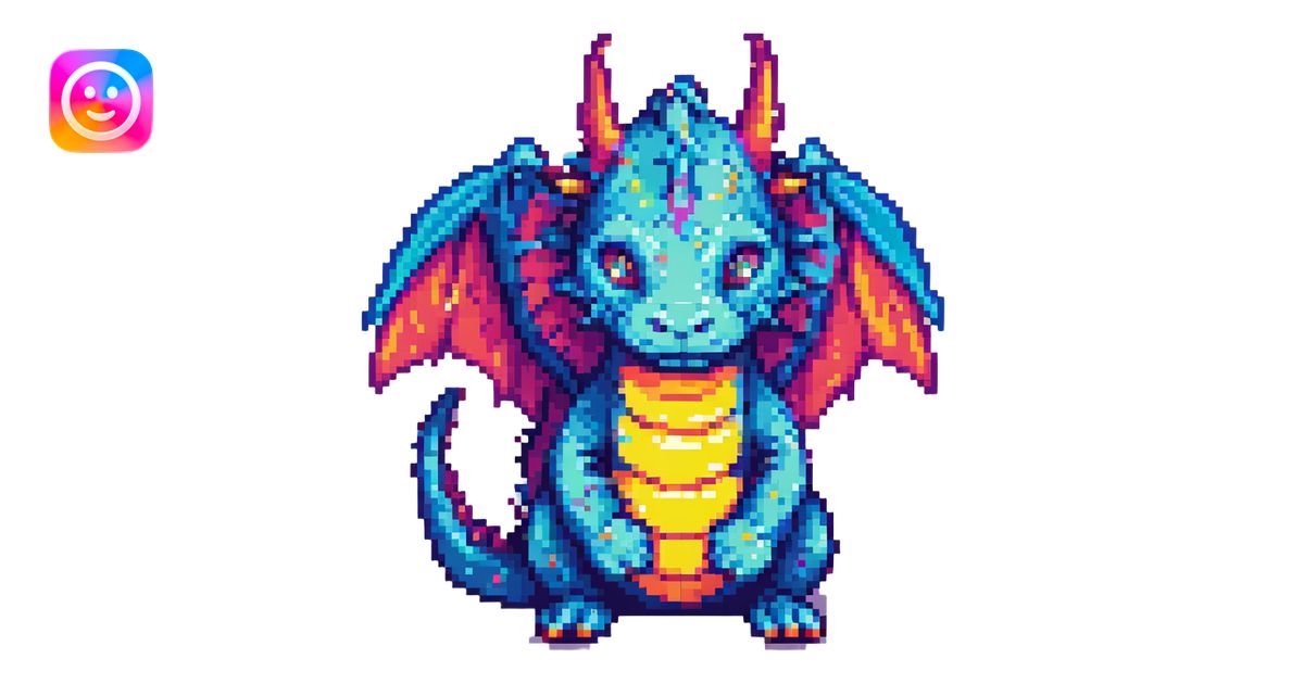 pixel art dragon, vibrant colors, retro video game style illustration ...