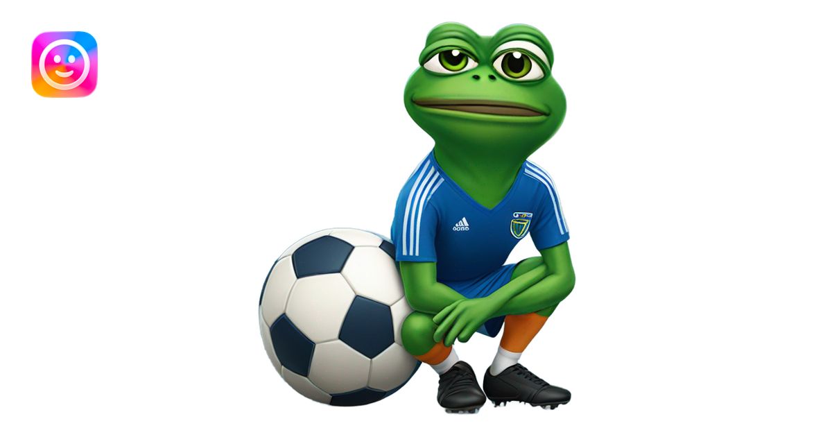 pepe the frog wearing a blue soccer jersey emoji | AI Emoji Generator