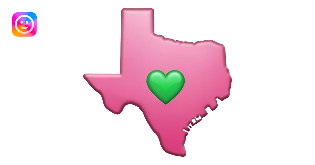 Pink state of Texas with small green heart inside emoji | AI Emoji ...
