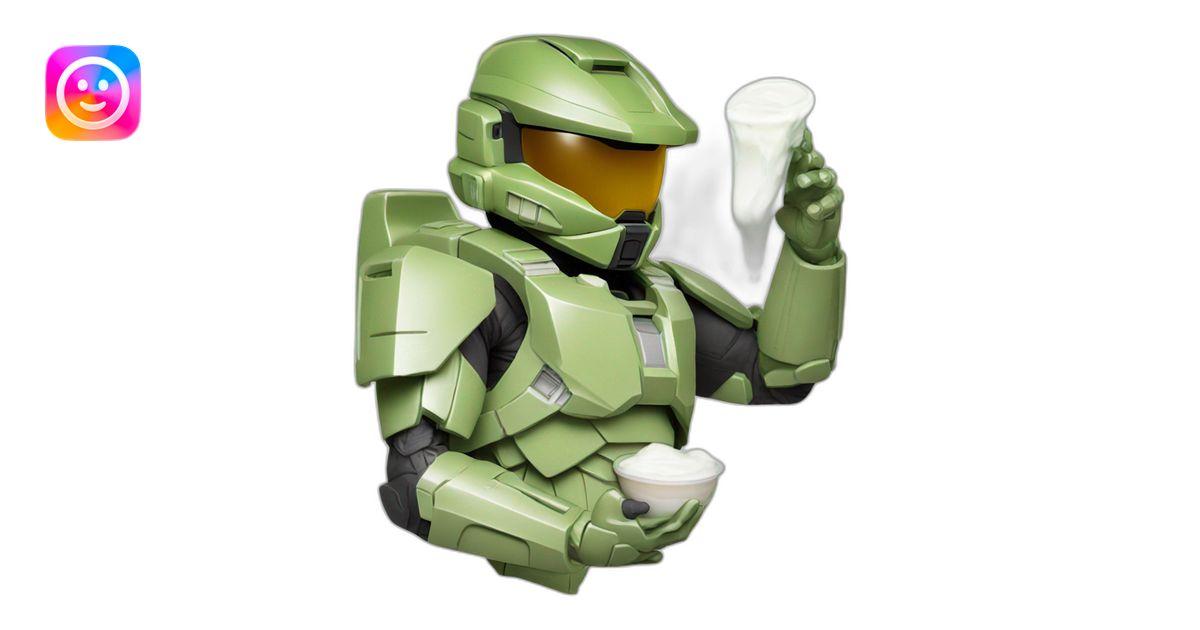 Master chief covered in milk emoji | AI Emoji Generator
