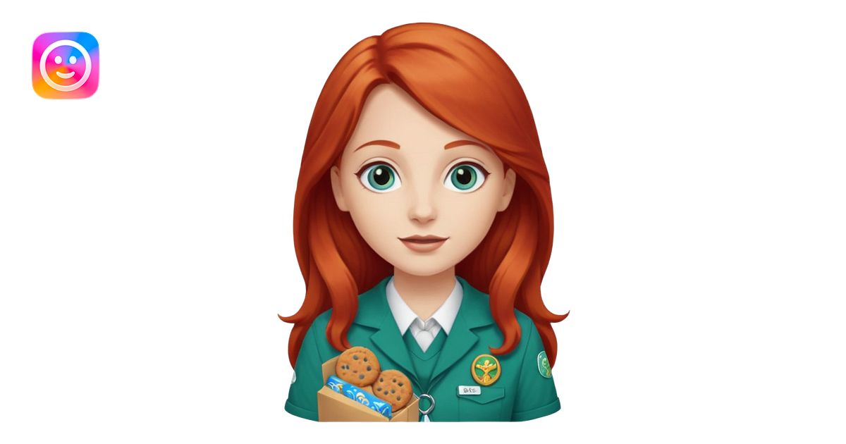 white girl scout with red long hair selling cookie at Wendy’s big emoji ...