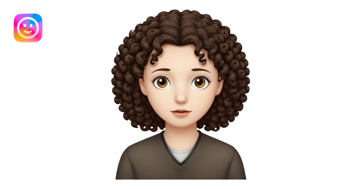 Pale skin, curly dark brown hair, medium brown eyes. emoji | AI Emoji ...