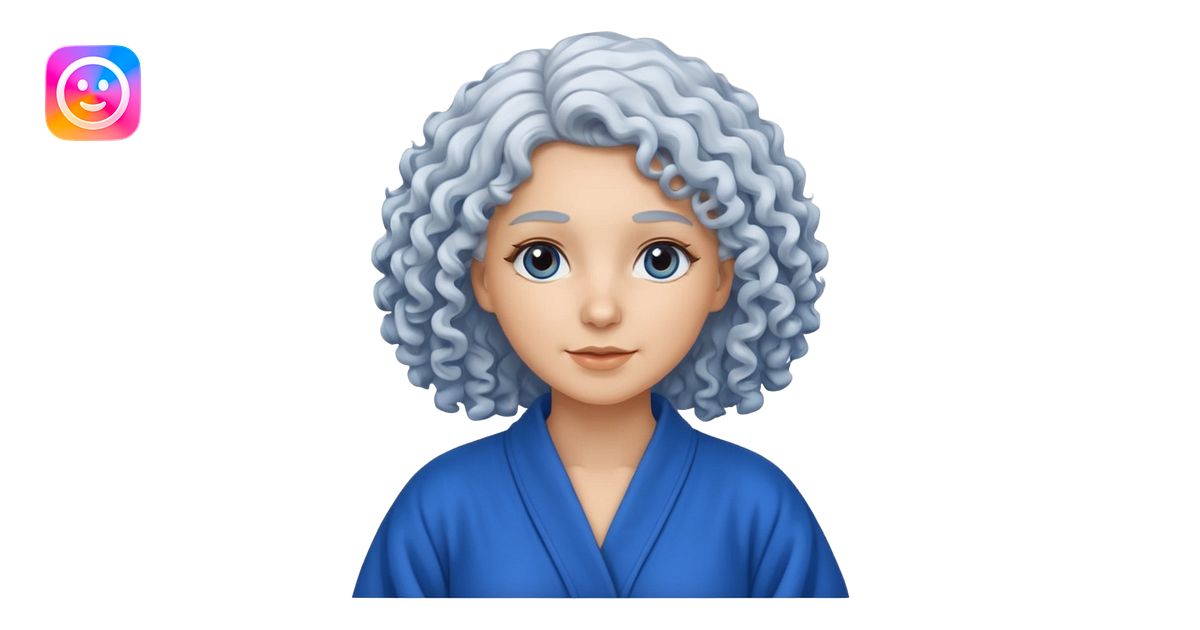 curly white haired woman in blue robe emoji | AI Emoji Generator