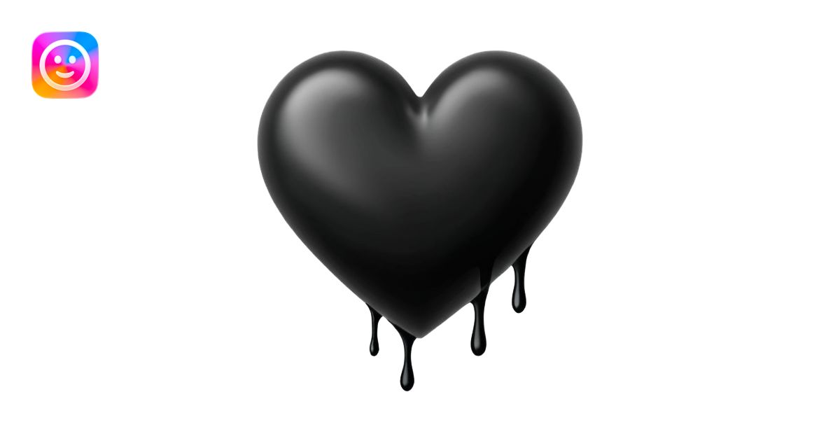 black ink blob heart emoji with ink streaks, isolated on white ...