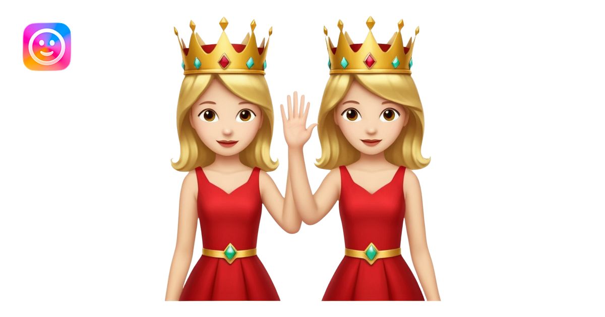 Two women wearing crowns and identical outfits giving each other a high five. emoji | AI Emoji ...