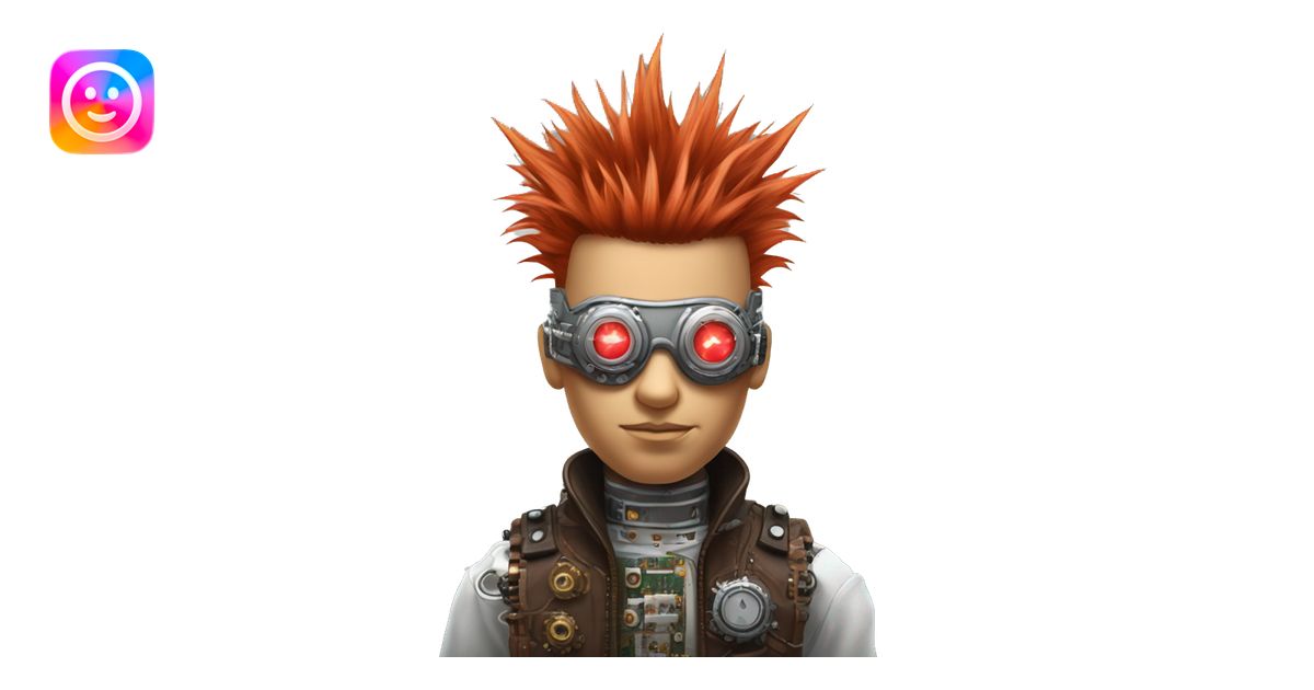 Light red Mohawk hair male cyborg head with white steampunk goggles and ...