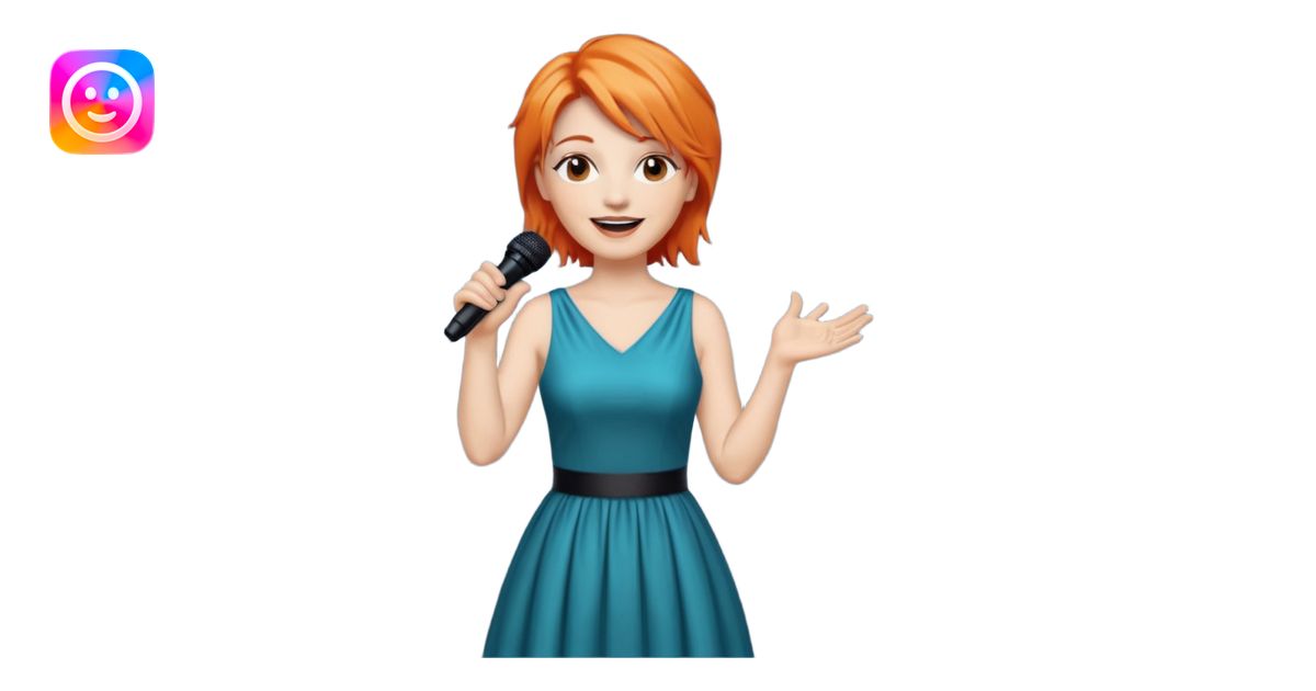 singer, Middle age, orange hair, happy, holding mic, wearing dress ...